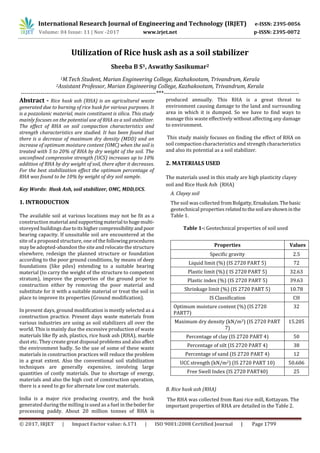 Utilization of Rice husk Ash as a Soil Stabilizer | PDF