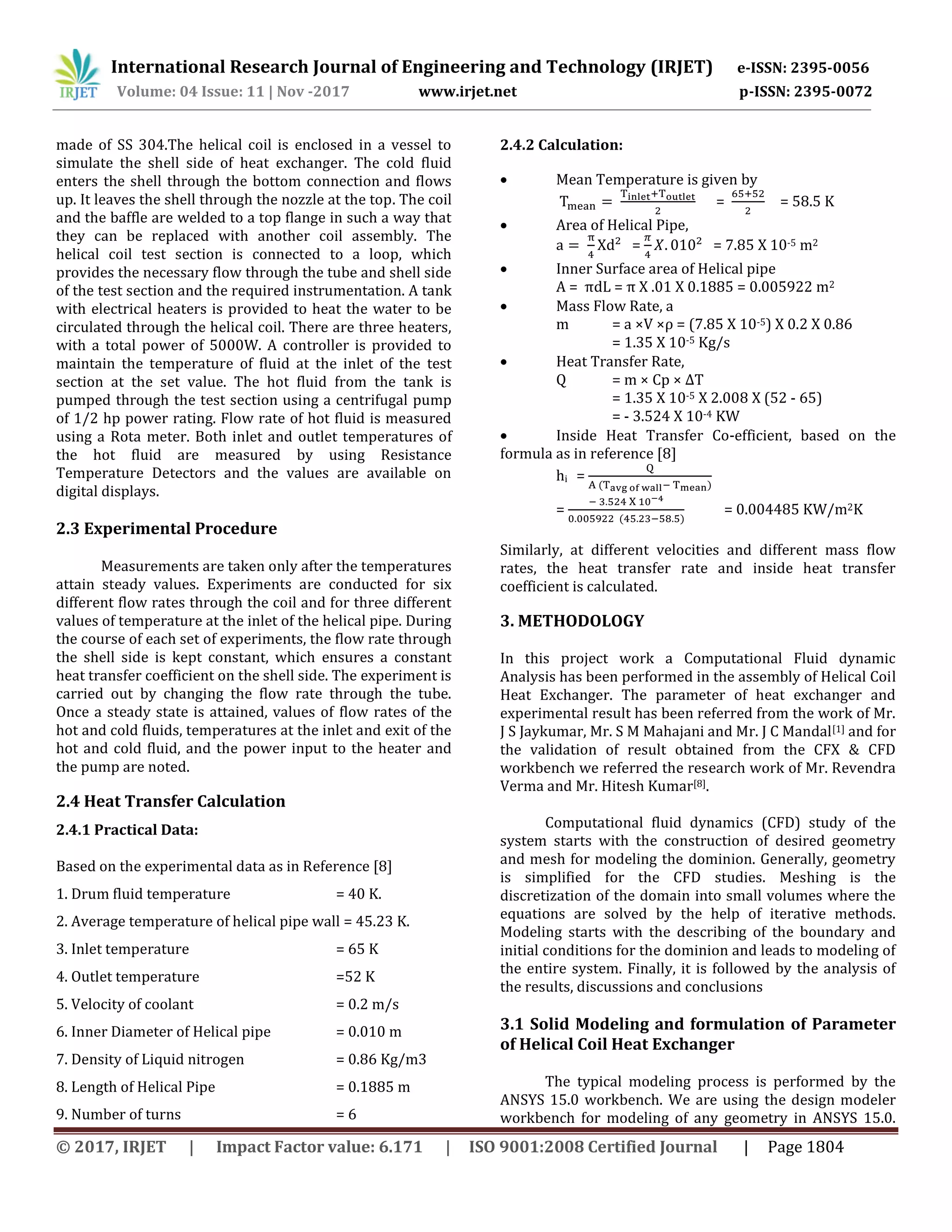 Computational Fluid Dynamic Analysis for Optimization of Helical Coil Heat Exchanger | PDF