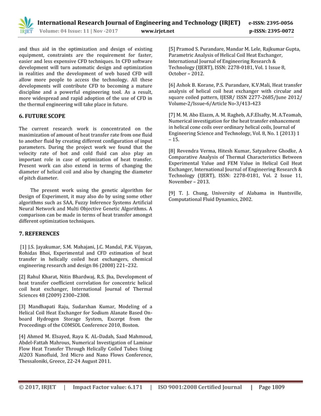 Computational Fluid Dynamic Analysis For Optimization Of Helical Coil