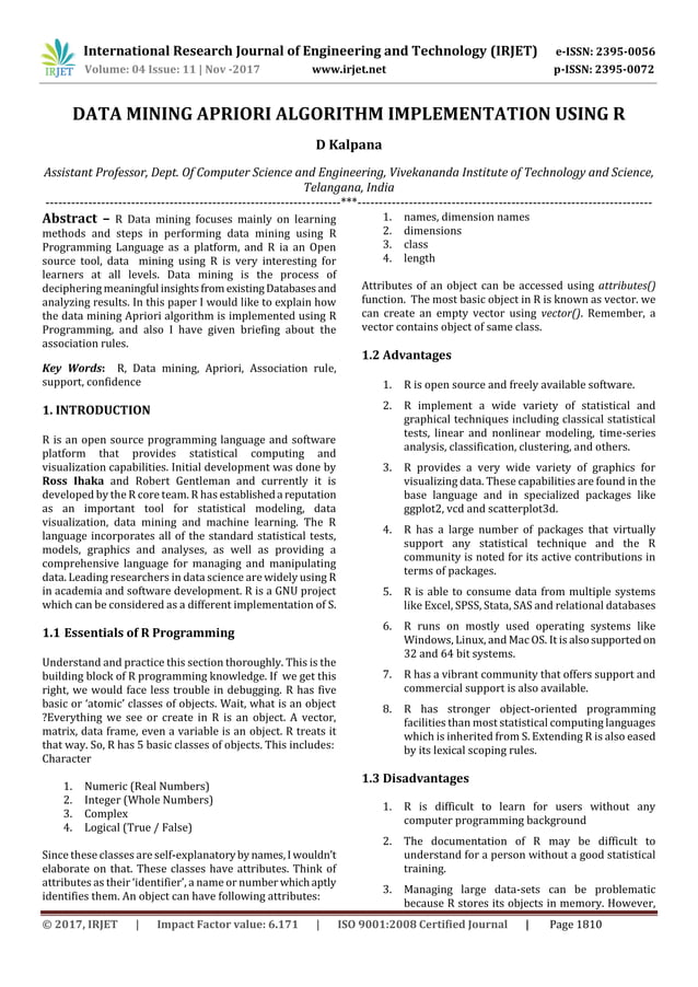 Data Mining Apriori Algorithm Implementation Using R Pdf