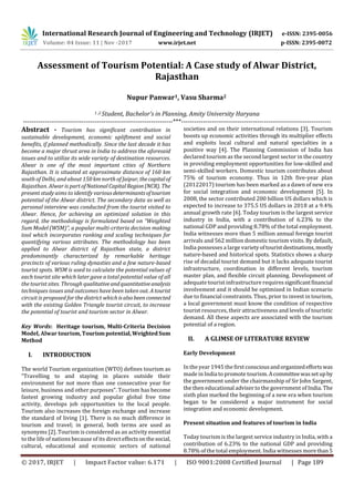 Assessment of Tourism Potential: A Case Study of Alwar District ...