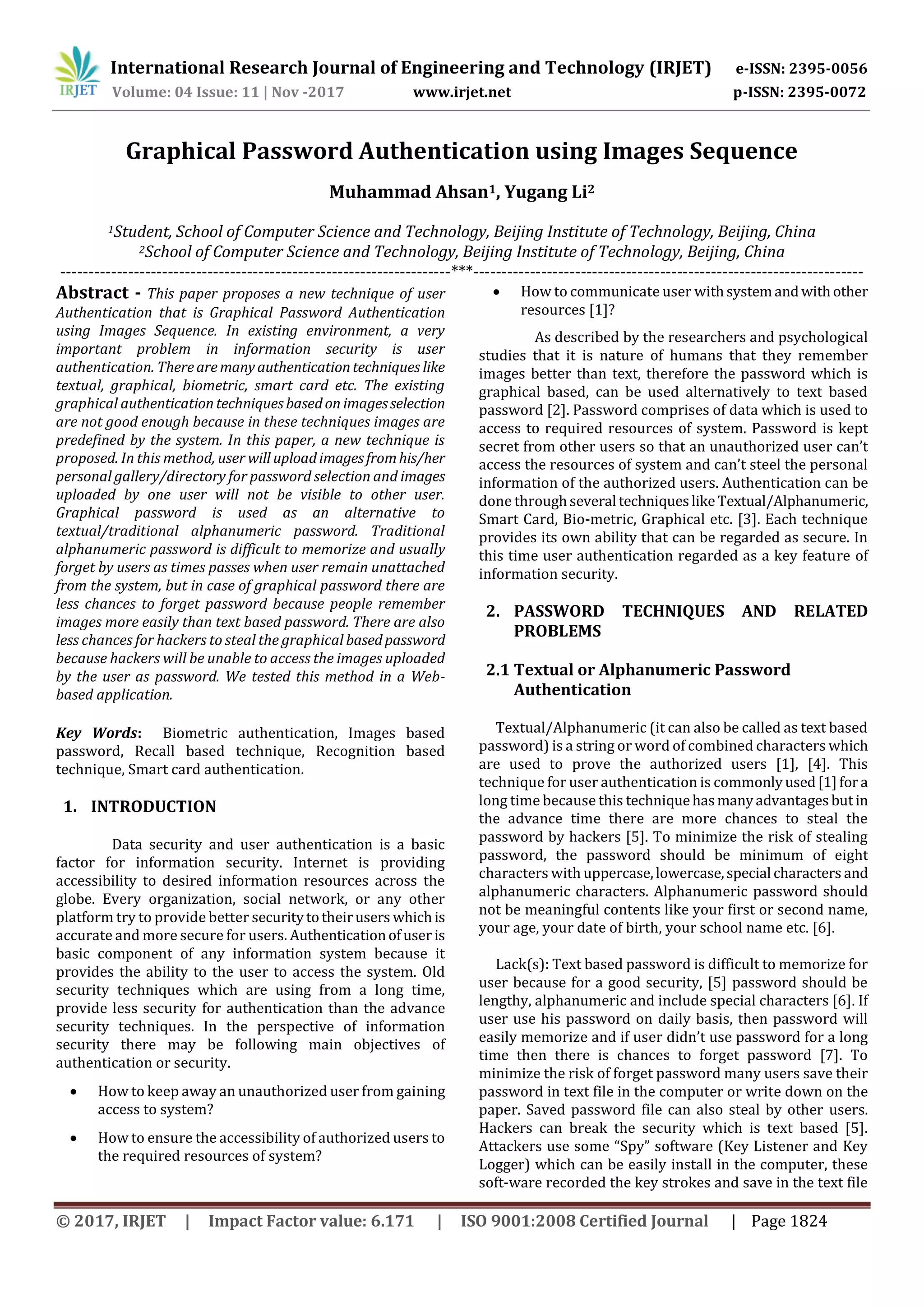 Graphical Password Authentication Using Images Sequence Pdf