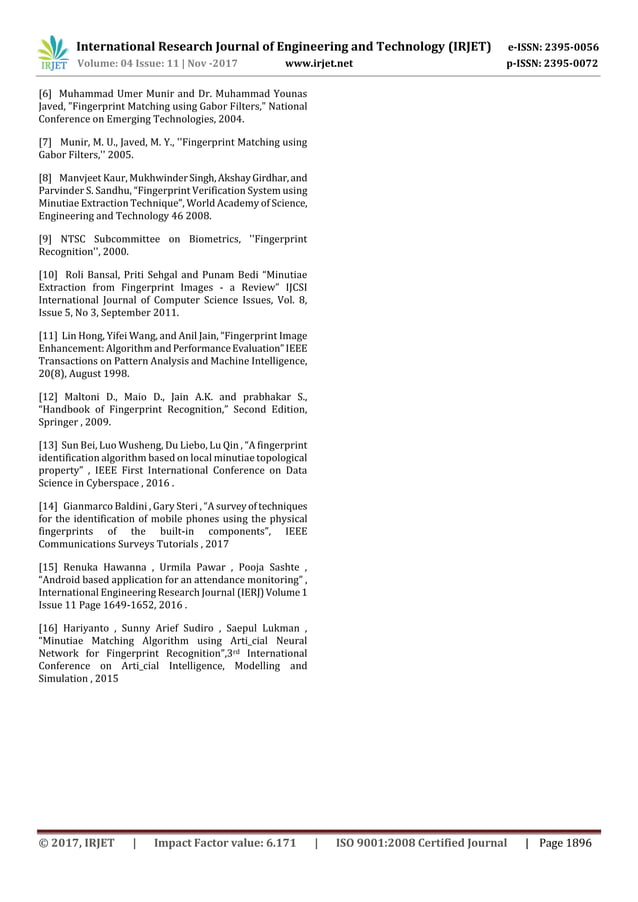 A Comparative Study of Fingerprint Matching Algorithms | PDF