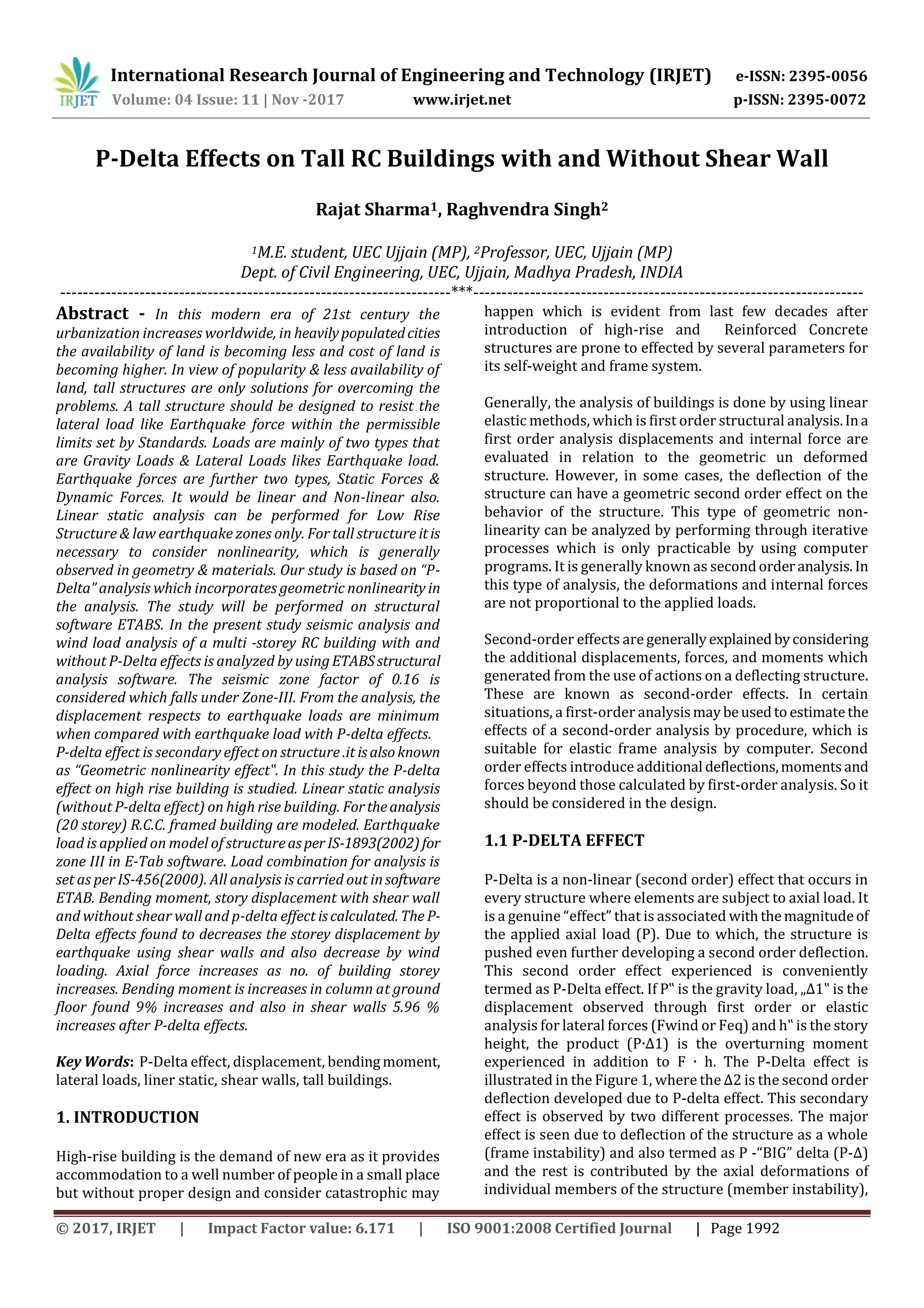 P-Delta Effects on Tall RC Buildings with and Without Shear Wall | PDF