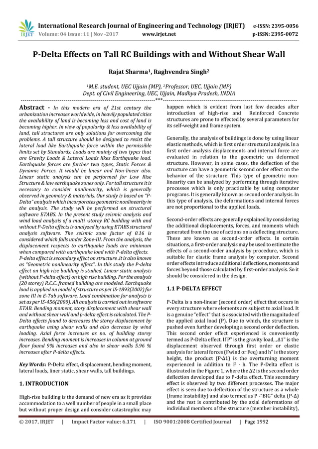 P-Delta Effects on Tall RC Buildings with and Without Shear Wall | PDF ...