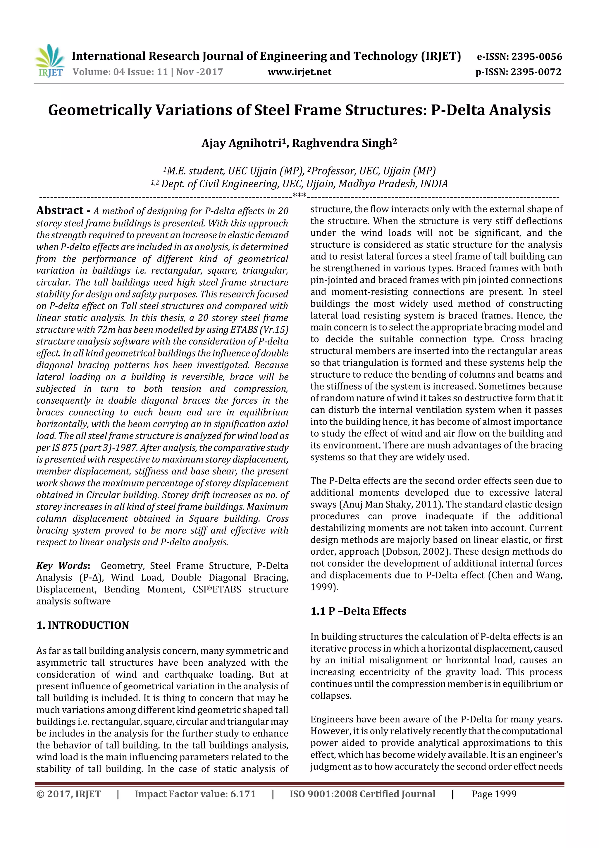 Geometrically Variations of Steel Frame Structures: P-Delta Analysis | PDF
