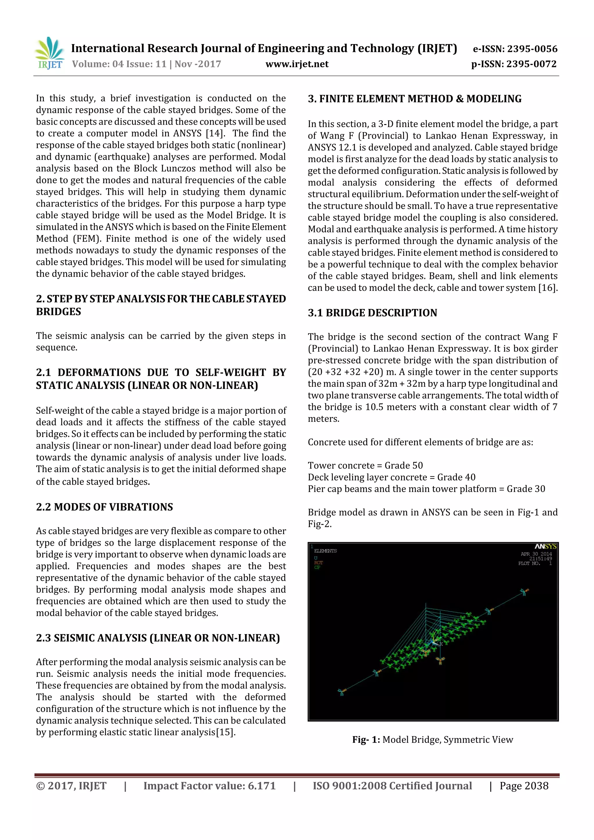 Three Dimensional Non-Linear Seismic Analysis of a Cable Stayed Bridge using ANSYS | PDF