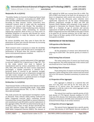 Performance of High Strength Concrete – Partially Replacing Fine ...