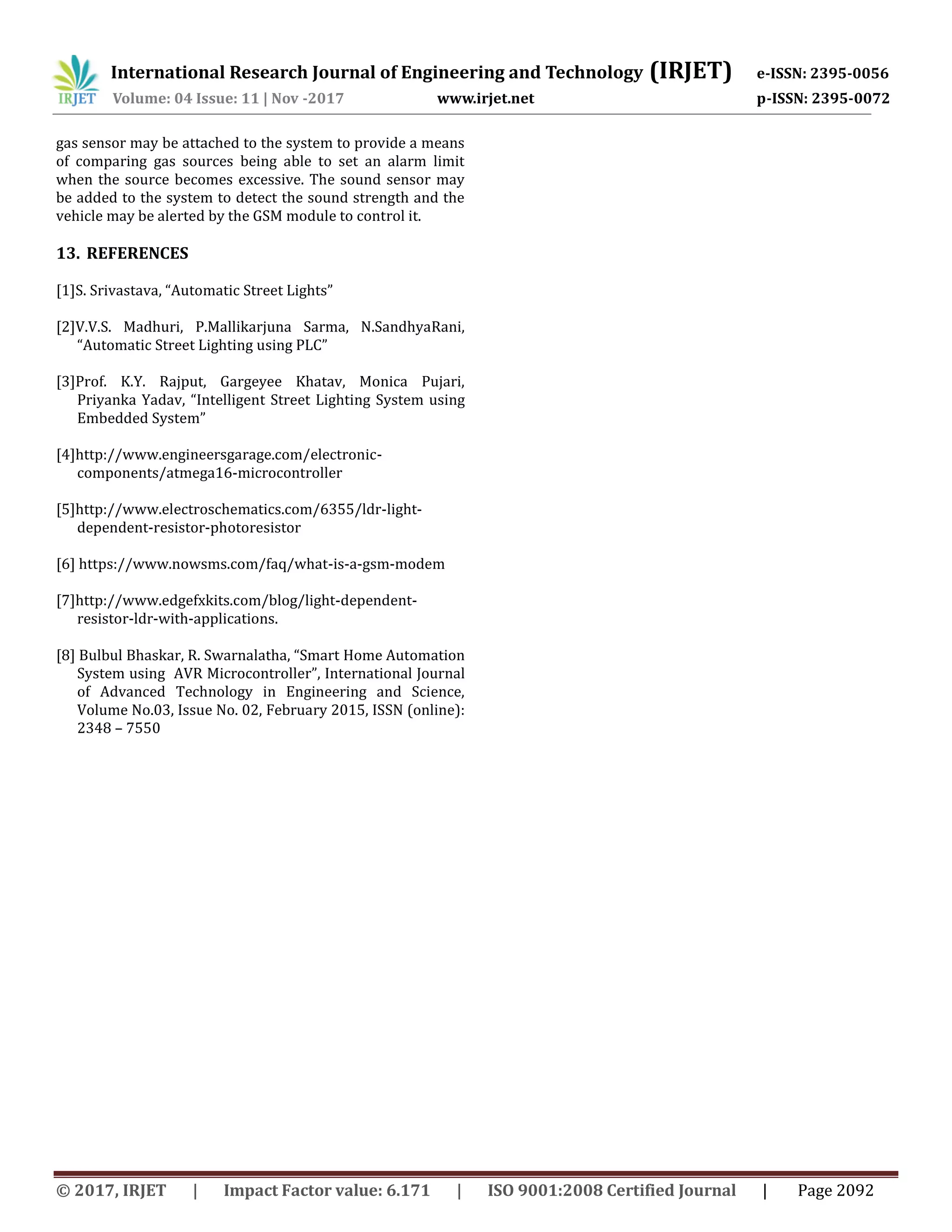 Microcontroller Based Automatic Street Light Monitoring and Control ...