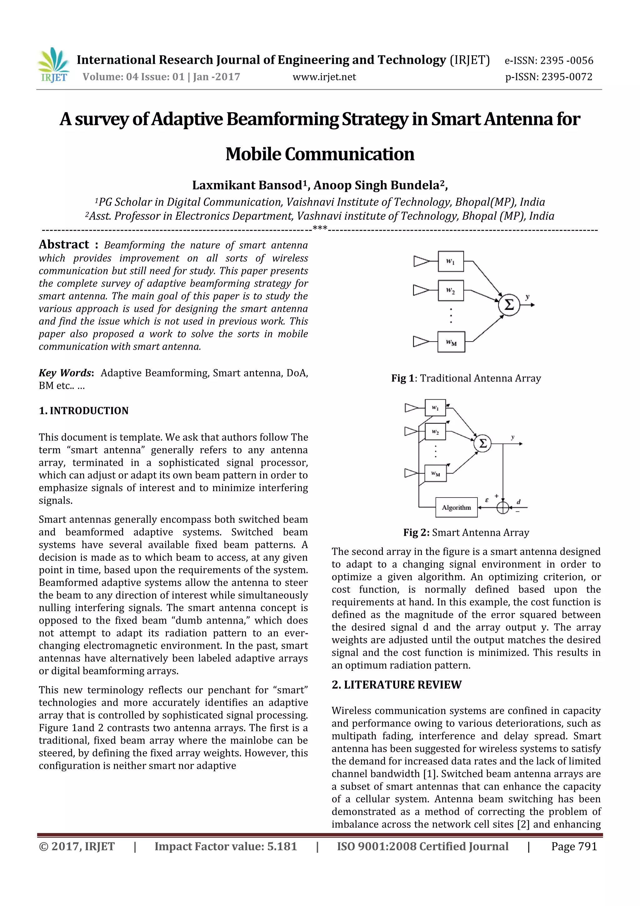 A survey of Adaptive Beamforming Strategy in Smart Antenna for Mobile ...