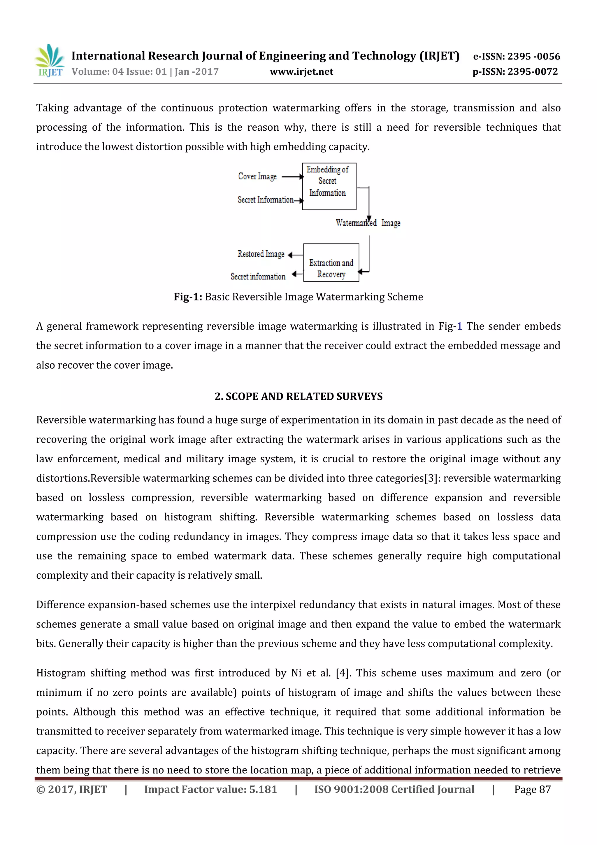 Reversible Image Watermarking Based on Histogram Shifting Technique | PDF