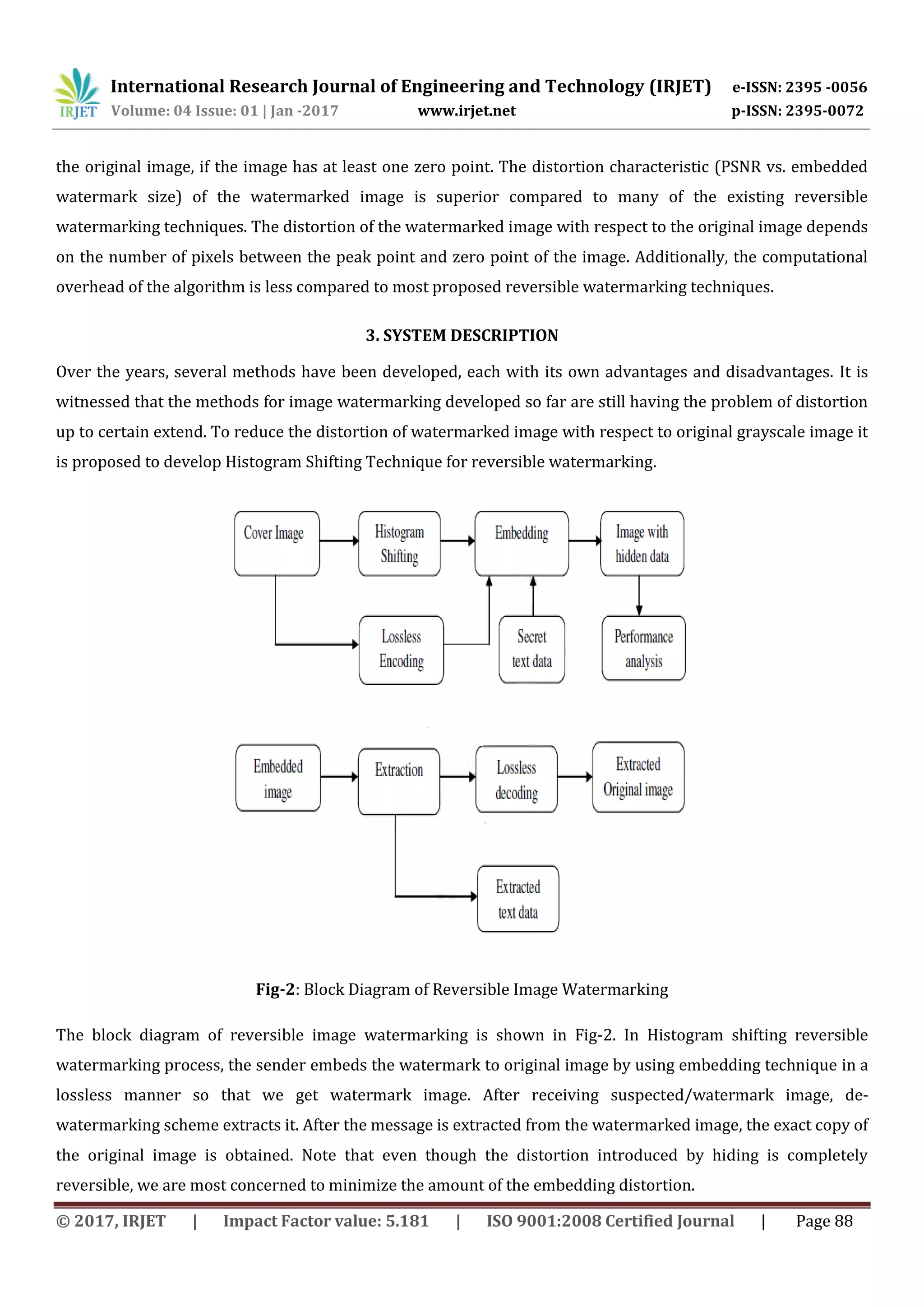 Reversible Image Watermarking Based on Histogram Shifting Technique | PDF