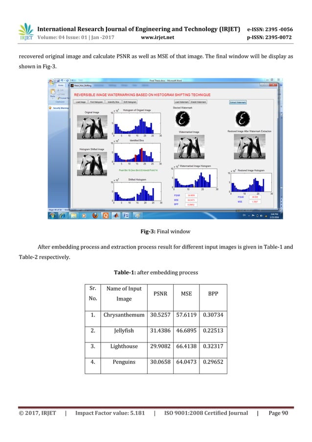Reversible Image Watermarking Based on Histogram Shifting Technique | PDF