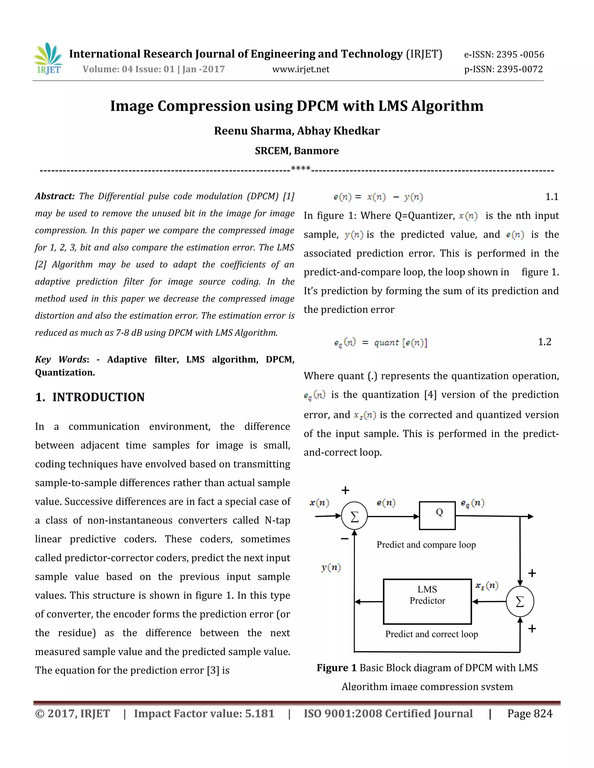 Image Compression Using Dpcm With Lms Algorithm Pdf 