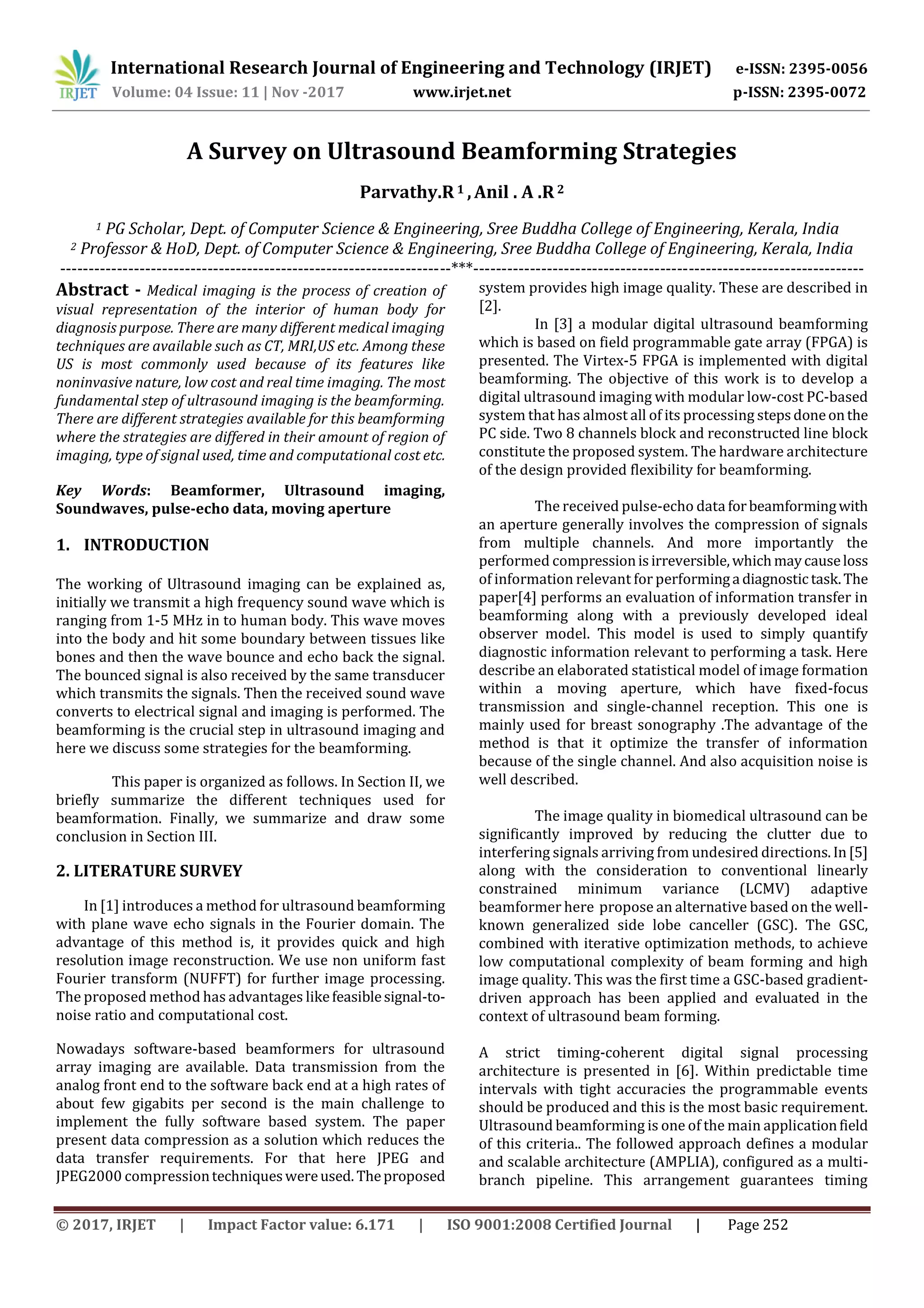 A Survey on Ultrasound Beamforming Strategies | PDF