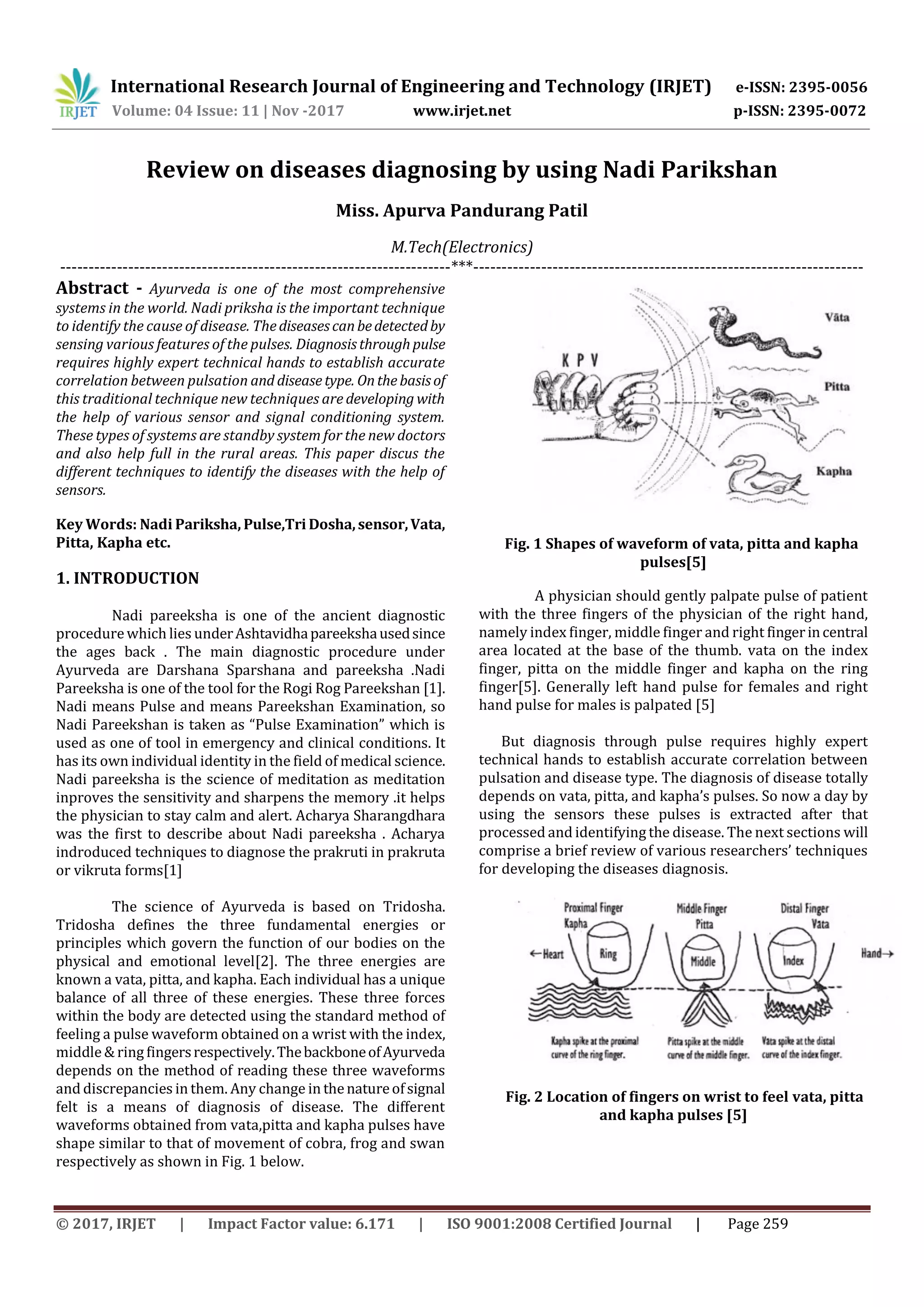 Review on Diseases Diagnosing by using Nadi Parikshan | PDF