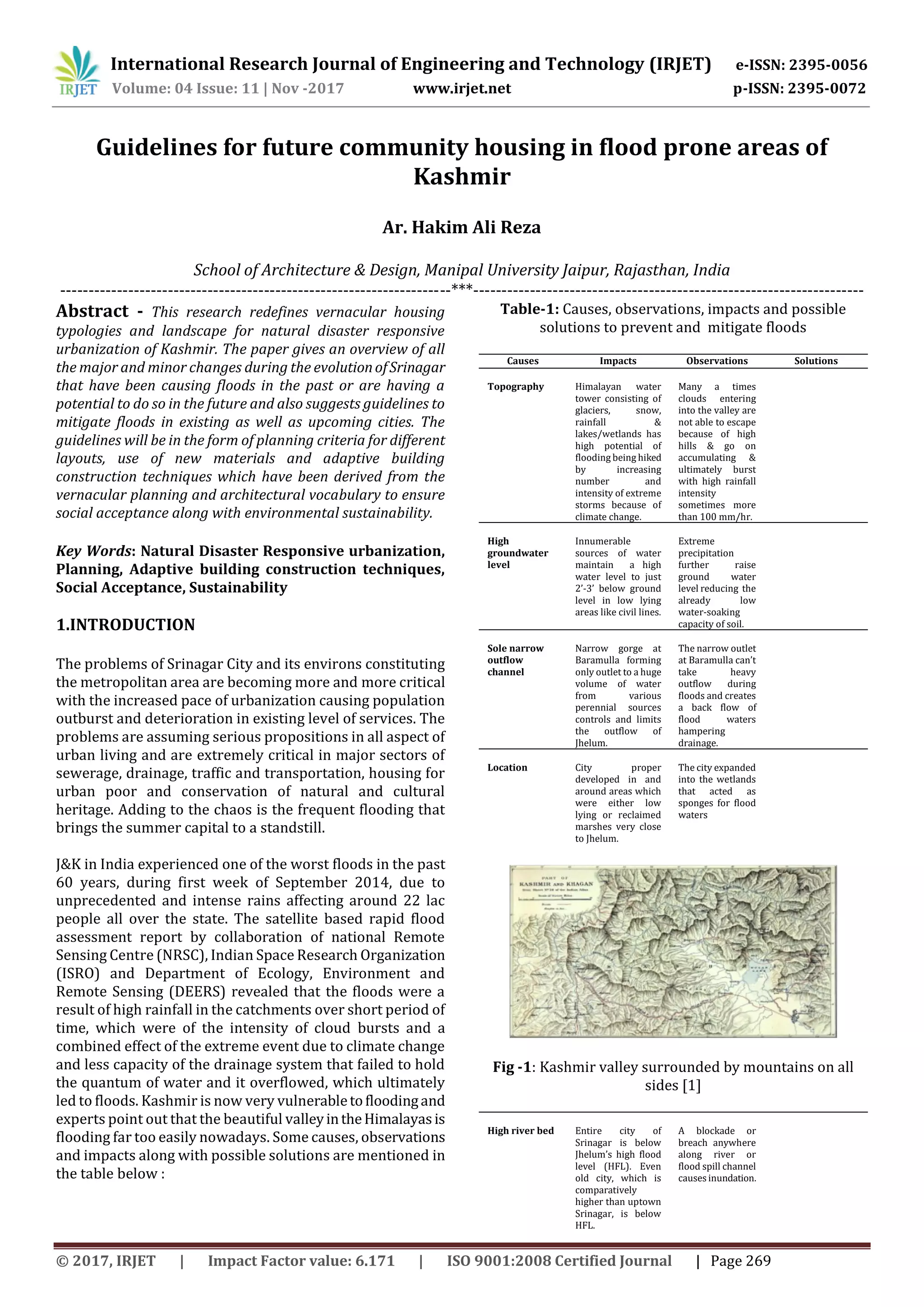 Guidelines for Future Community Housing in Flood Prone Areas of Kashmir ...