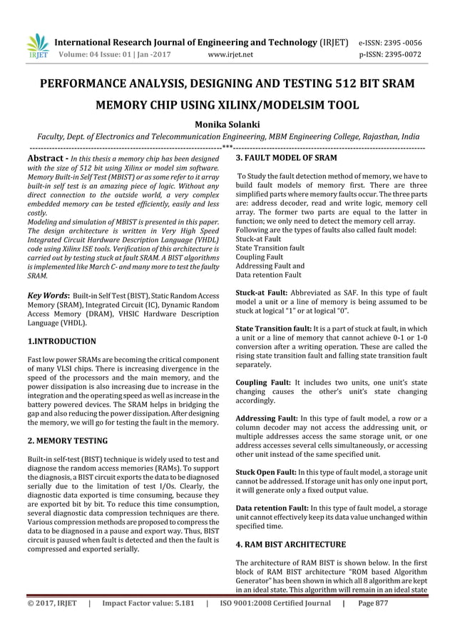 Performance Analysis, Designing and Testing 512 Bit Sram Memory Chip ...
