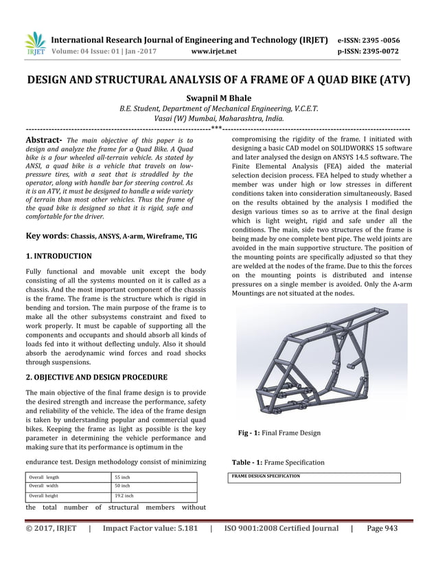 Design and Structural Analysis of a Frame of a Quad Bike (ATV) | PDF