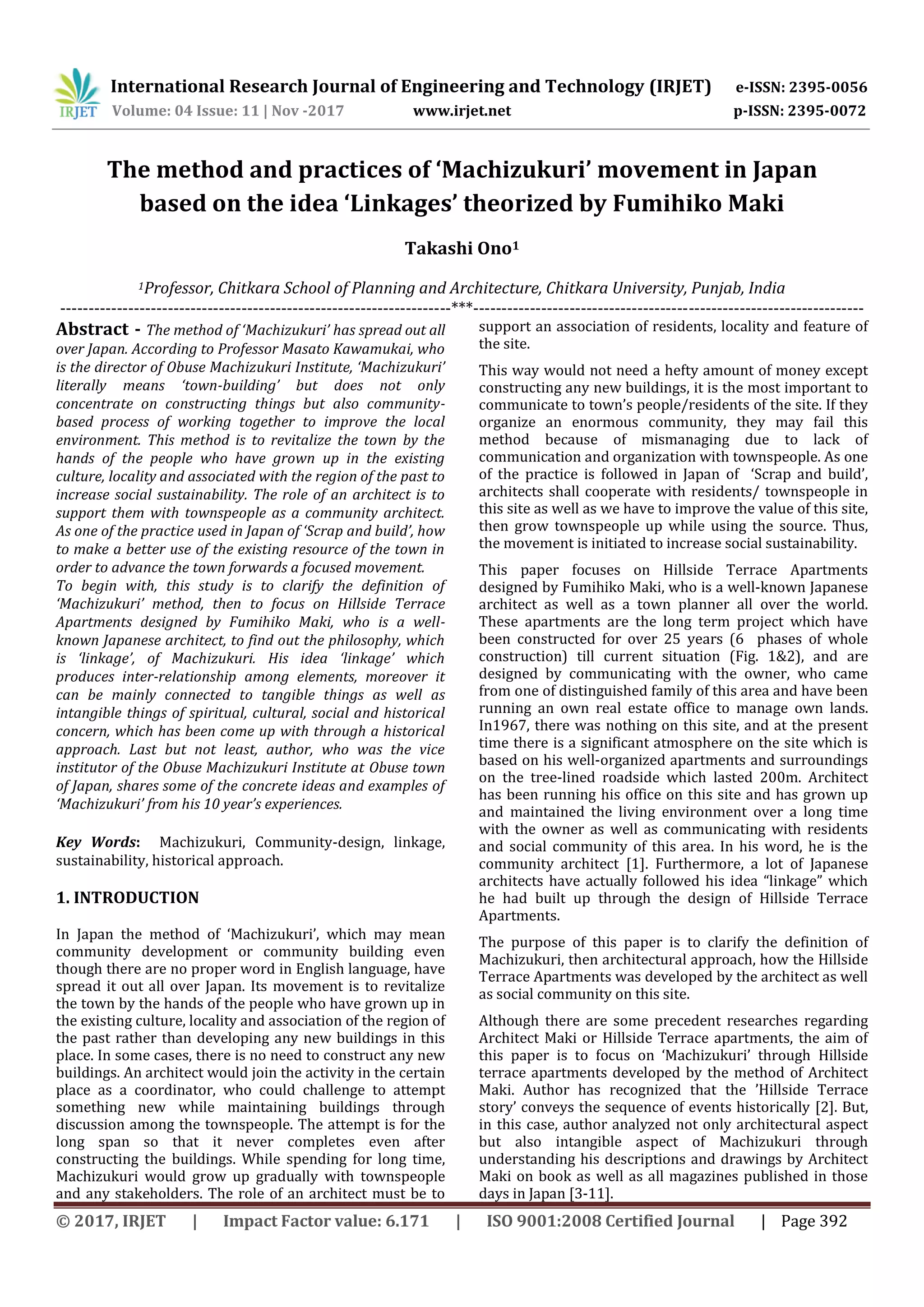 The Method and Practices of ‘Machizukuri’ Movement in Japan based on ...