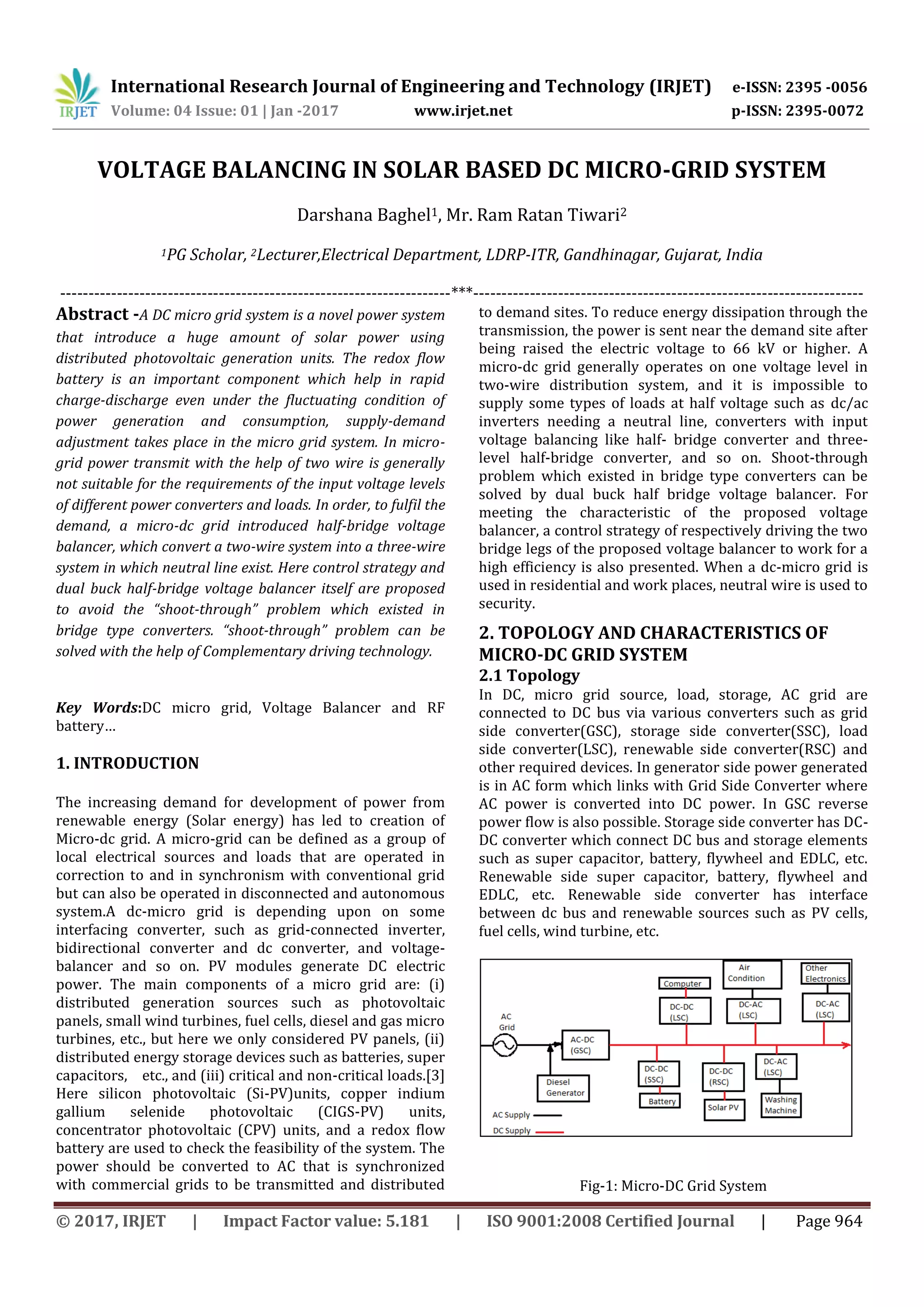 Voltage Balancing in Solar Based Dc Micro-Grid System | PDF