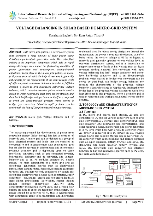 Voltage Balancing in Solar Based Dc Micro-Grid System | PDF