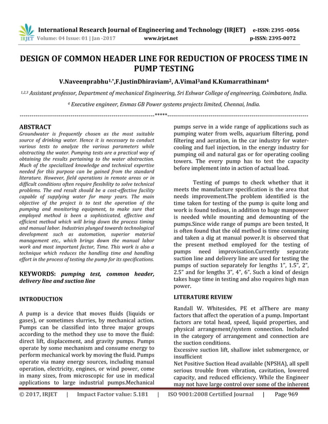 Design of Common Header Line for Reduction of Process Time in Pump ...