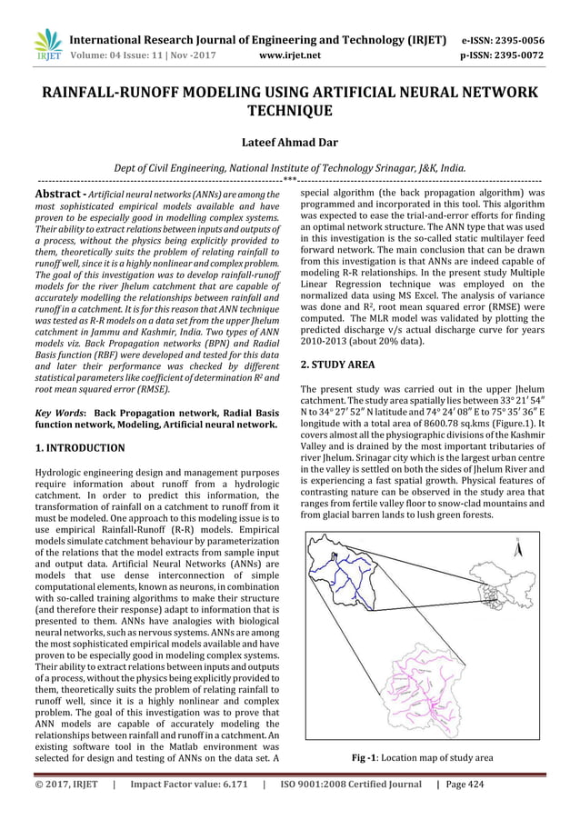 Rainfall Runoff Modeling Using Artificial Neural Network Technique Pdf