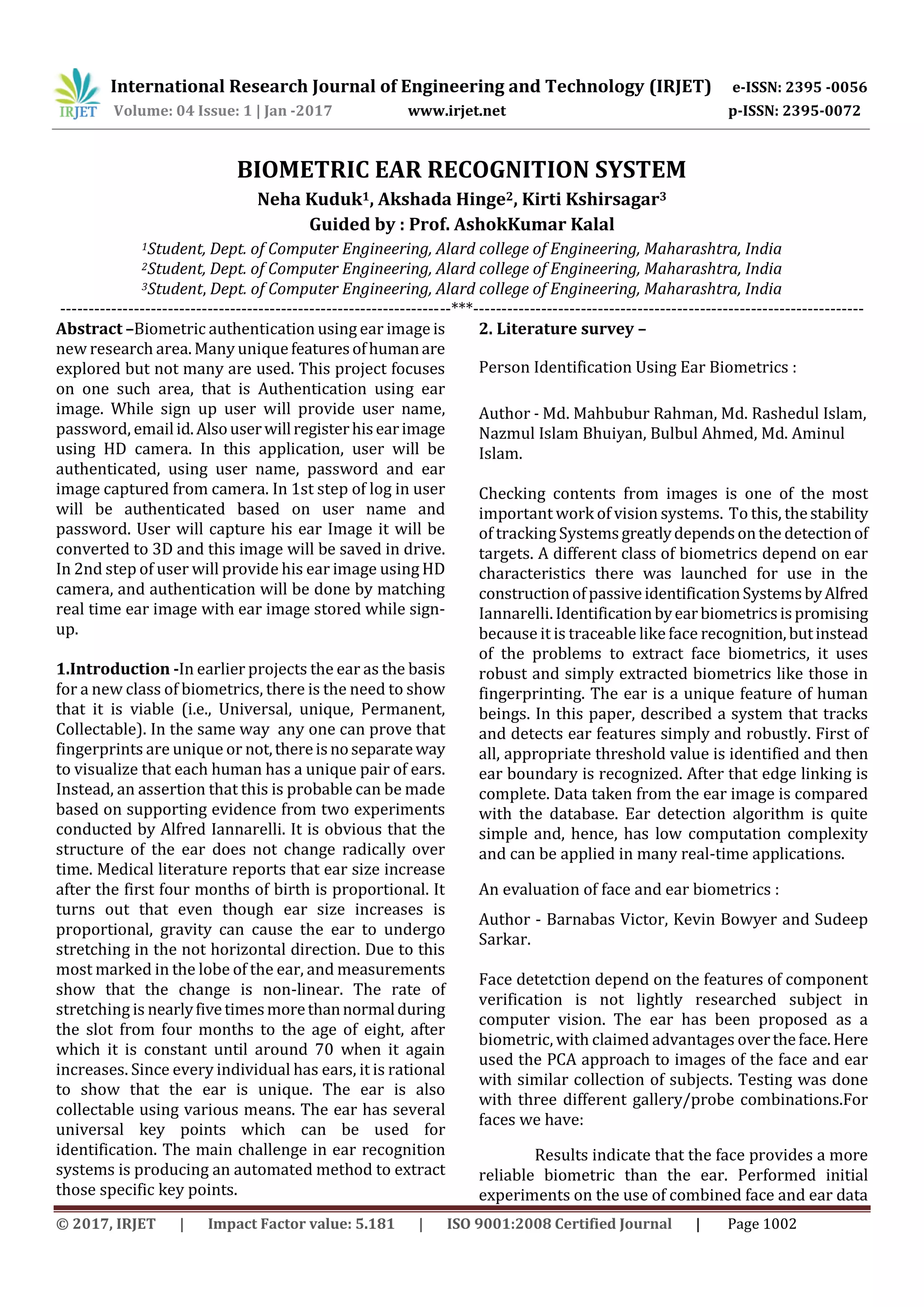 Biometric Ear Recognition System | PDF