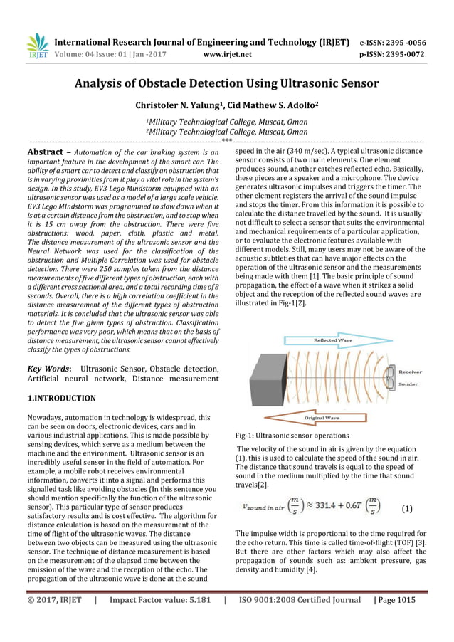 Analysis of Obstacle Detection Using Ultrasonic Sensor | PDF | Digital Audio | Computer Software ...
