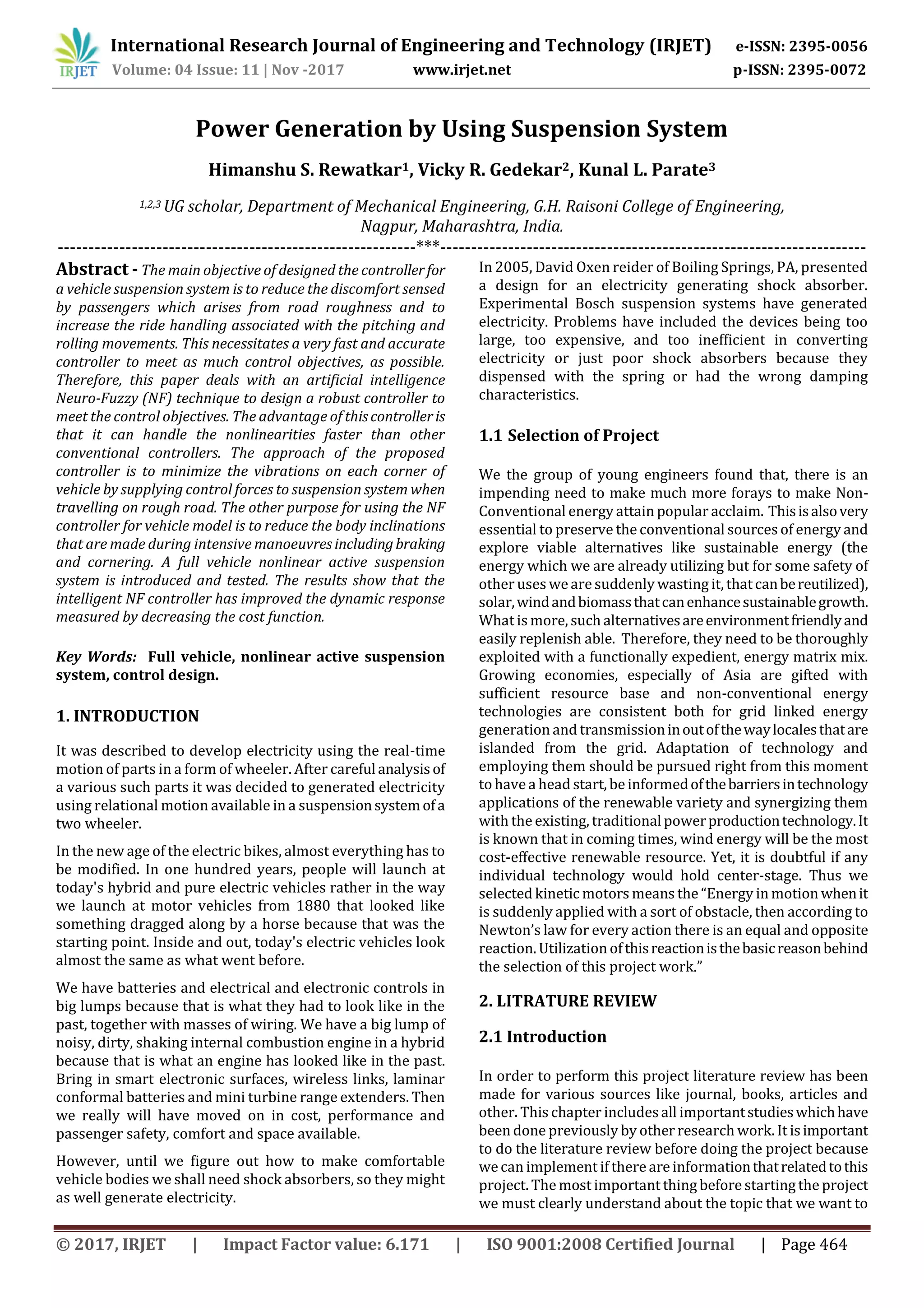 Power Generation by using Suspension System | PDF