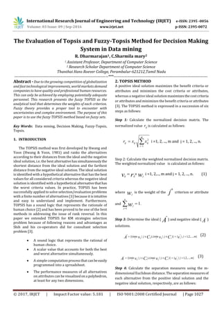 The Evaluation of Topsis and Fuzzy-Topsis Method for Decision Making System in Data mining | PDF ...