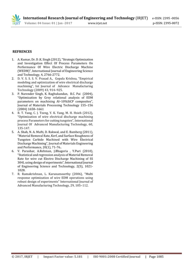 Optimization Of Process Parameters Of Wire Electrical Discharge Machining Of En31 Steel Pdf