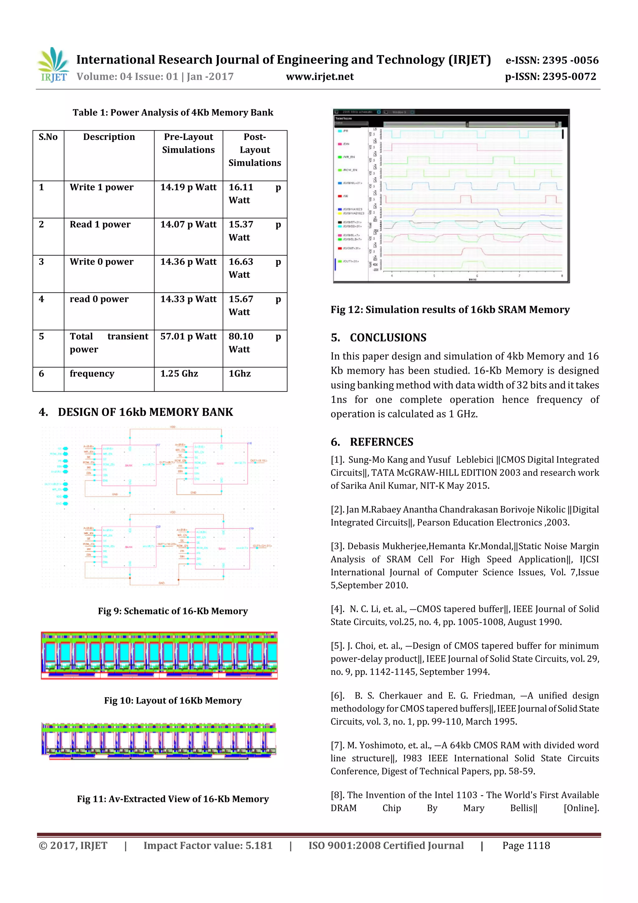 Design and Simulation of a 16kb Memory using Memory Banking technique | PDF