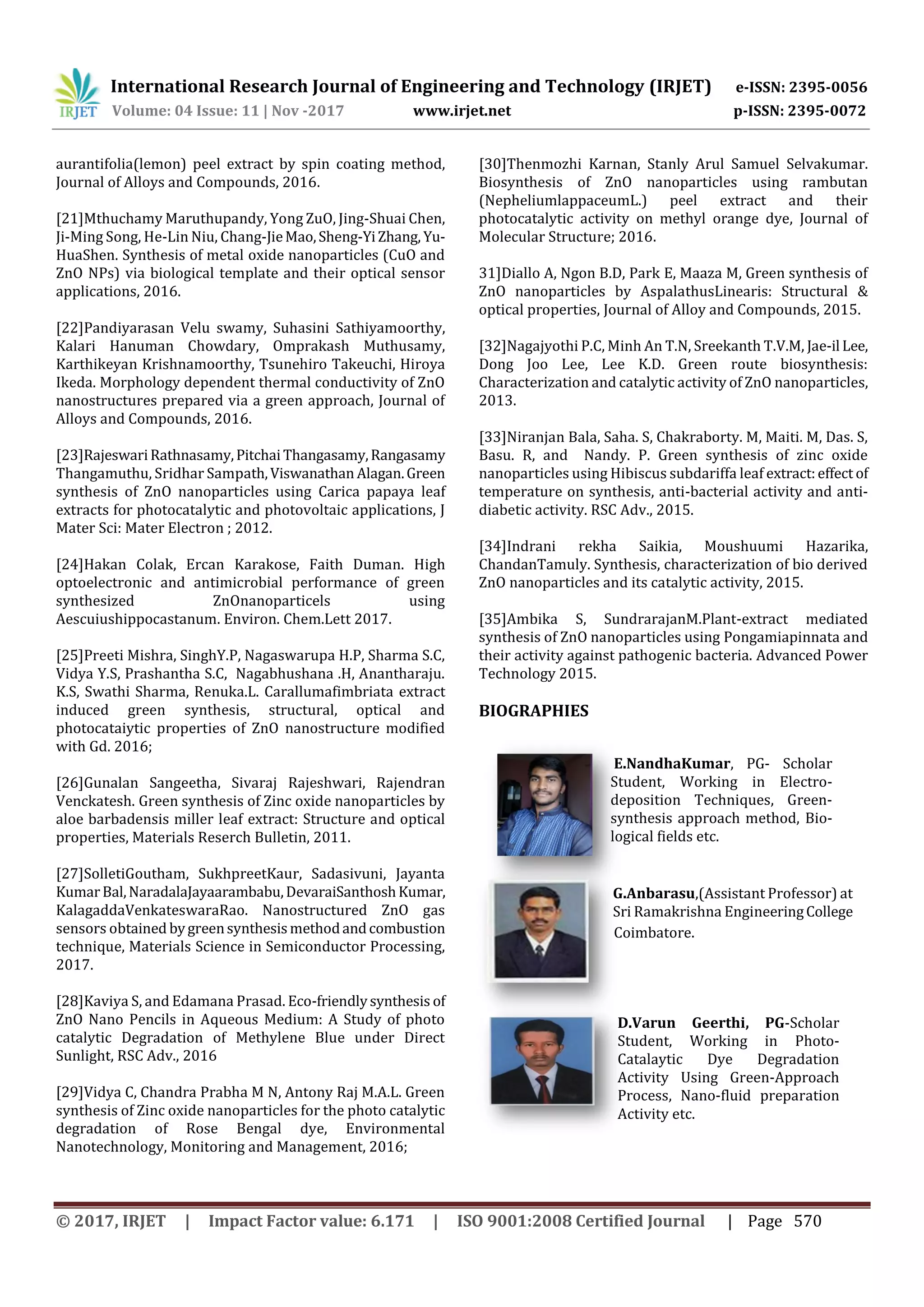 A review on Recent Non-hazard Eco Friendly Synthesized ZnO Nano ...