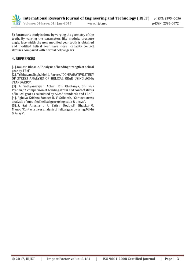 A Review Paper on Design and Analysis of Helical Gear Using ANSYS, FEM ...