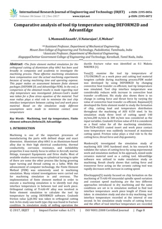 Comparative Analysis of Tool Tip Temperature using DEFORM2D and ...