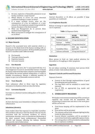 A Risk Assessment Study on Occupational Hazards in Cement Industry | PDF