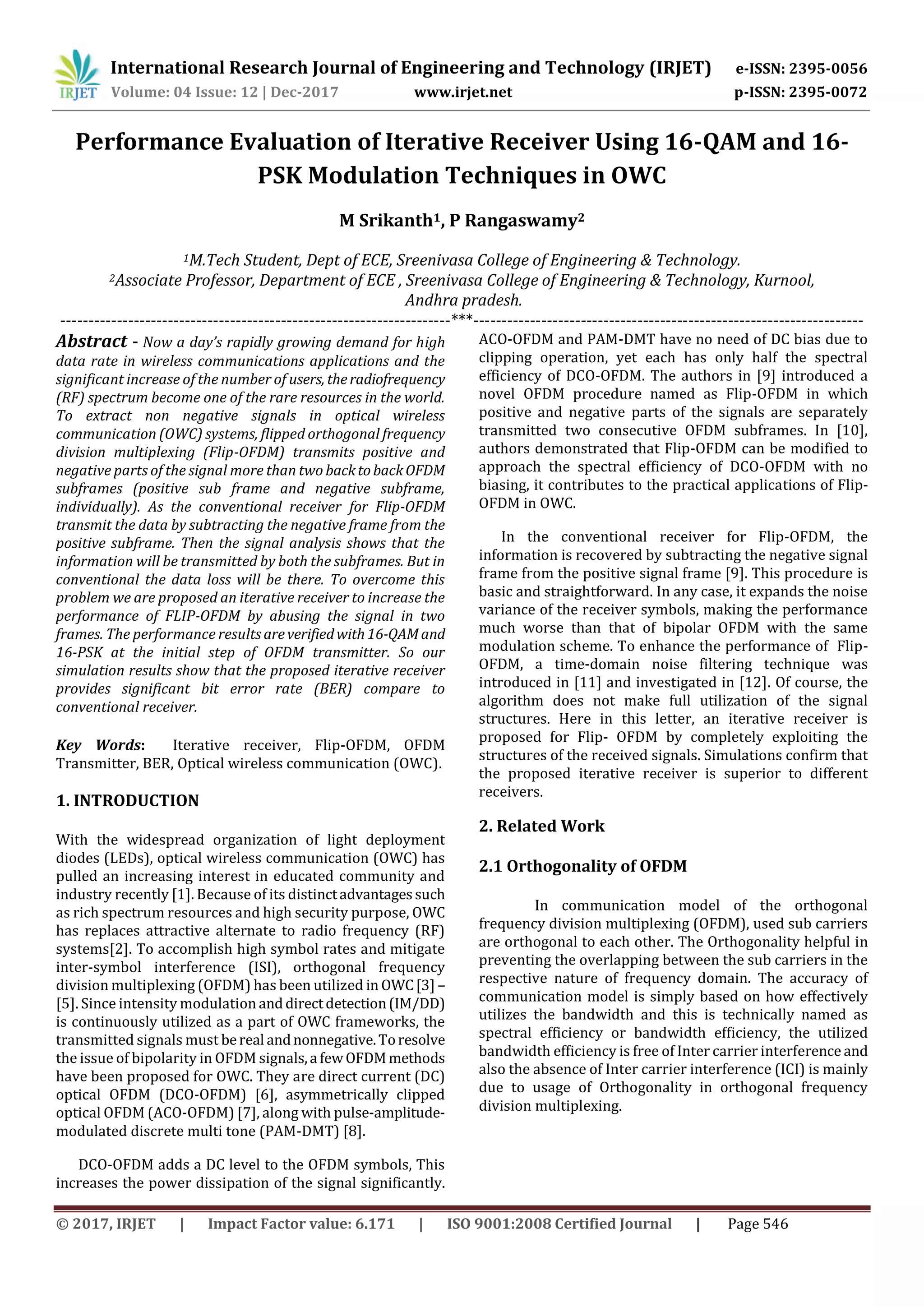 Performance Evaluation of Iterative Receiver using 16-QAM and 16-PSK ...