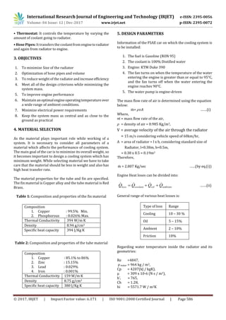Study and Design of Engine Cooling System with Distilled Water as a ...