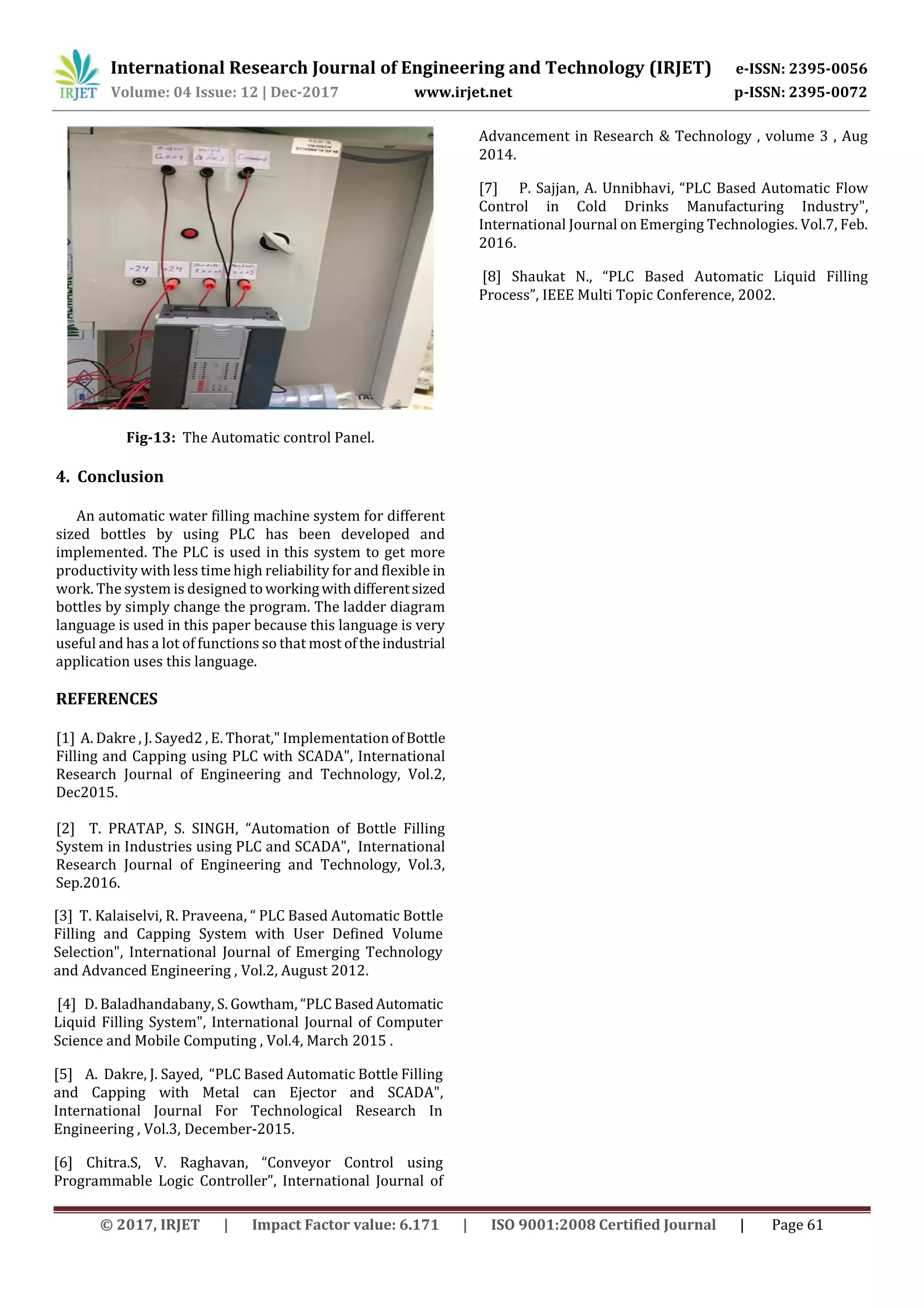 PLC based Automatic Liquid Filling System for Different Sized Bottles | PDF
