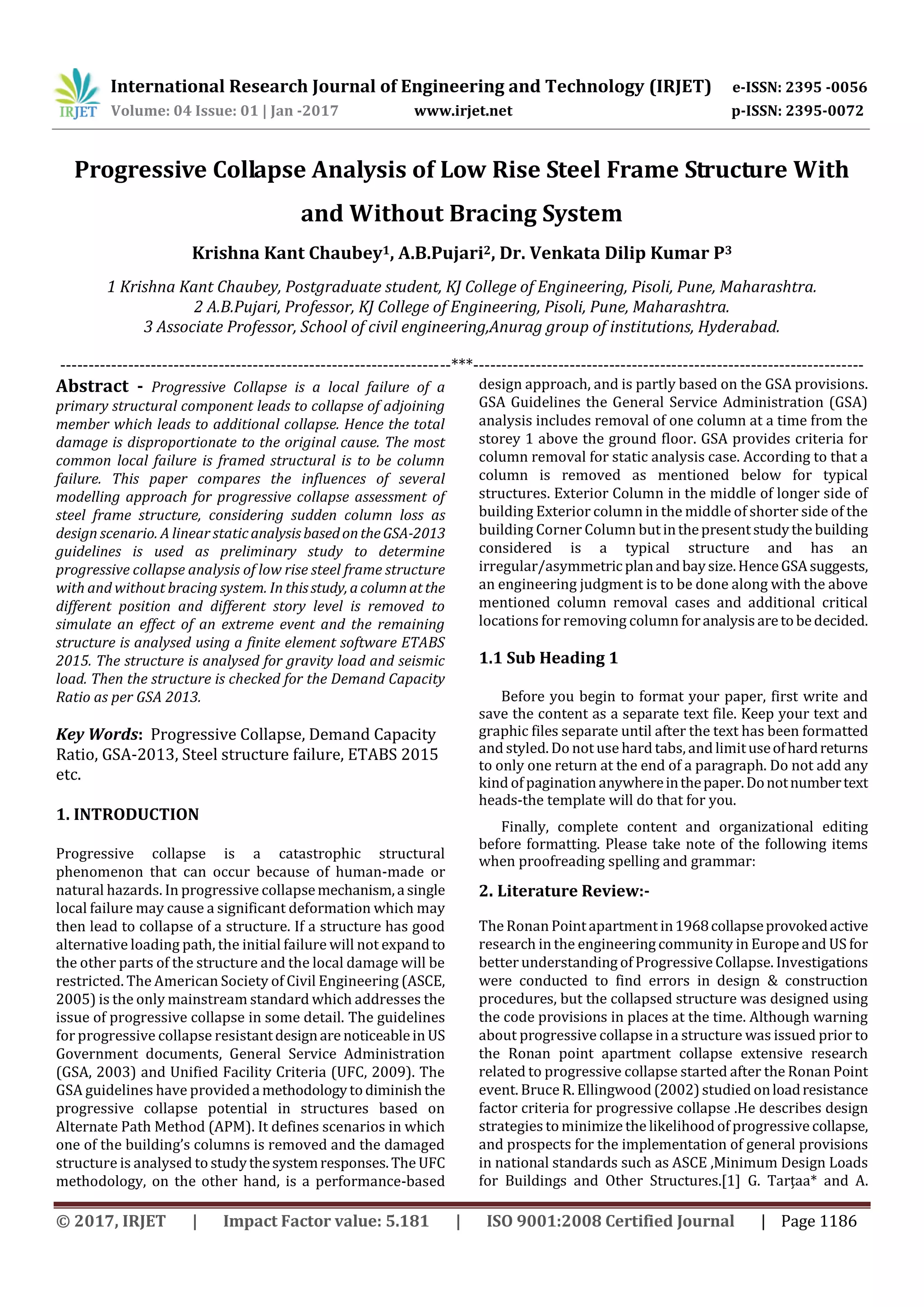 Progressive Collapse Analysis of Low Rise Steel Frame Structure With ...
