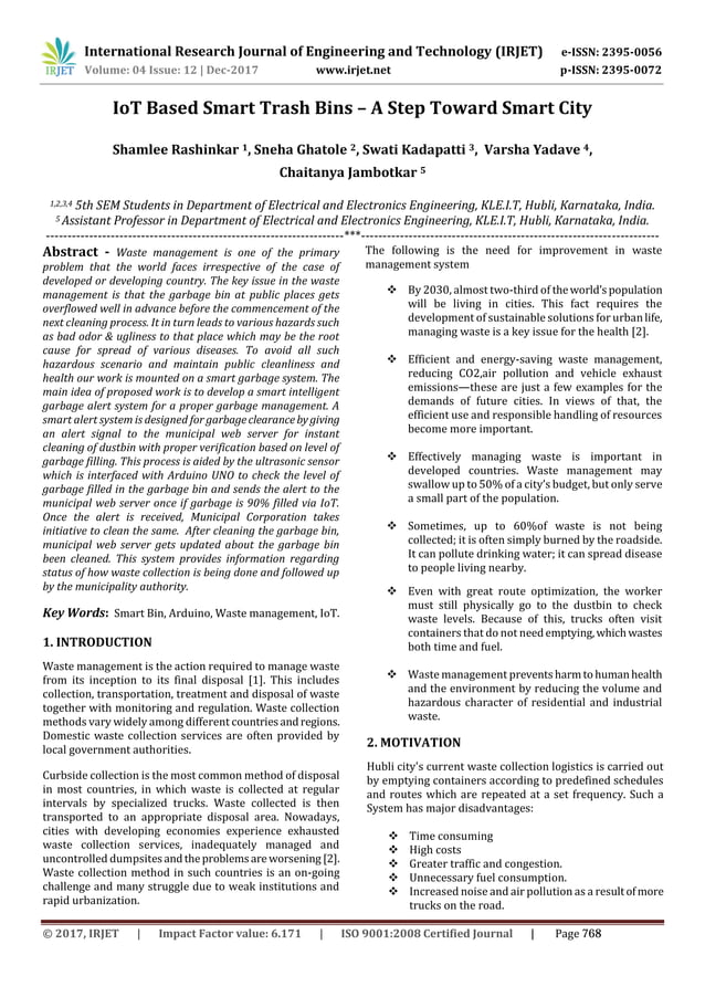 IoT Based Smart Trash Bins – A Step Toward Smart City | PDF