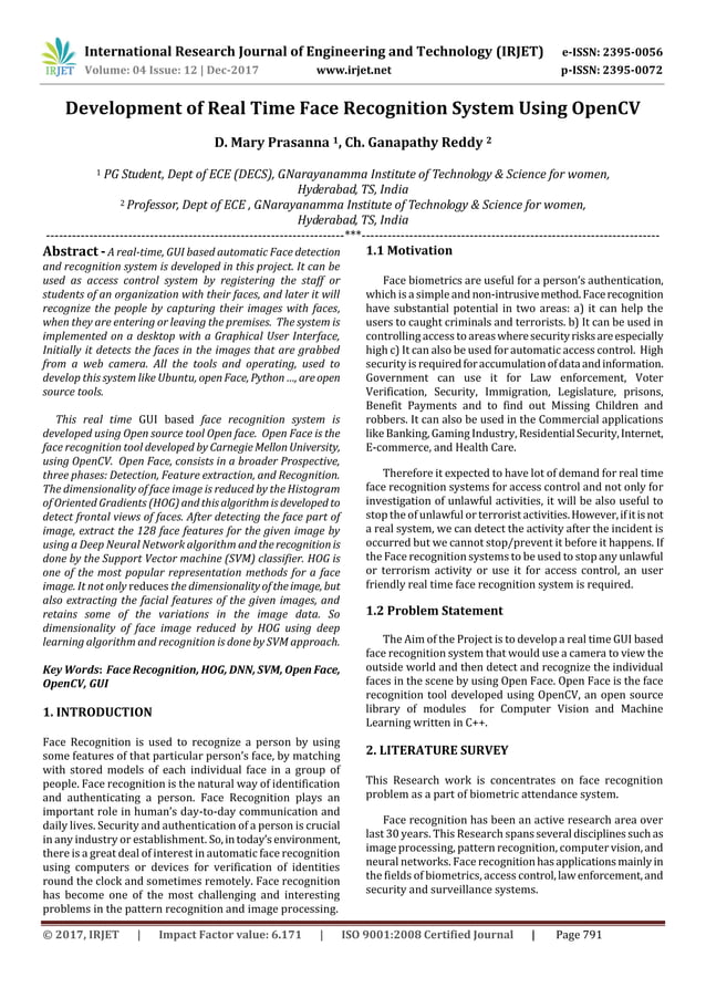 Development of Real Time Face Recognition System using OpenCV | PDF
