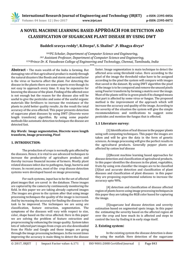 A Novel Machine Learning Based Approach For Detection And Classification Of Sugarcane Plant