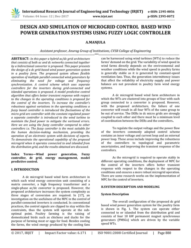 Design And Simulation of Microgrid Control based Wind Power Generation Systems using Fuzzy Logic ...