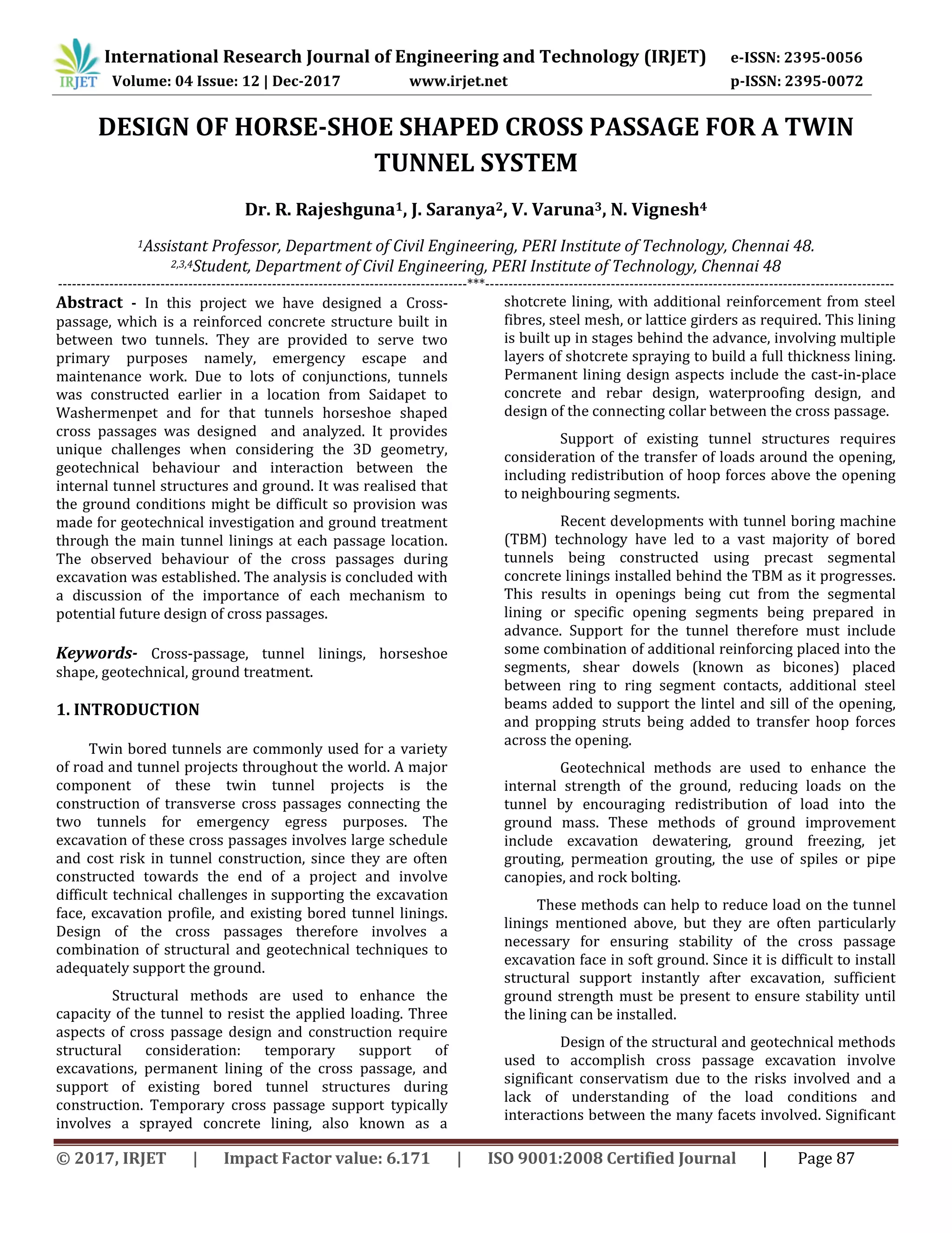 Design of Horse-Shoe Shaped Cross Passage for a Twin Tunnel System | PDF