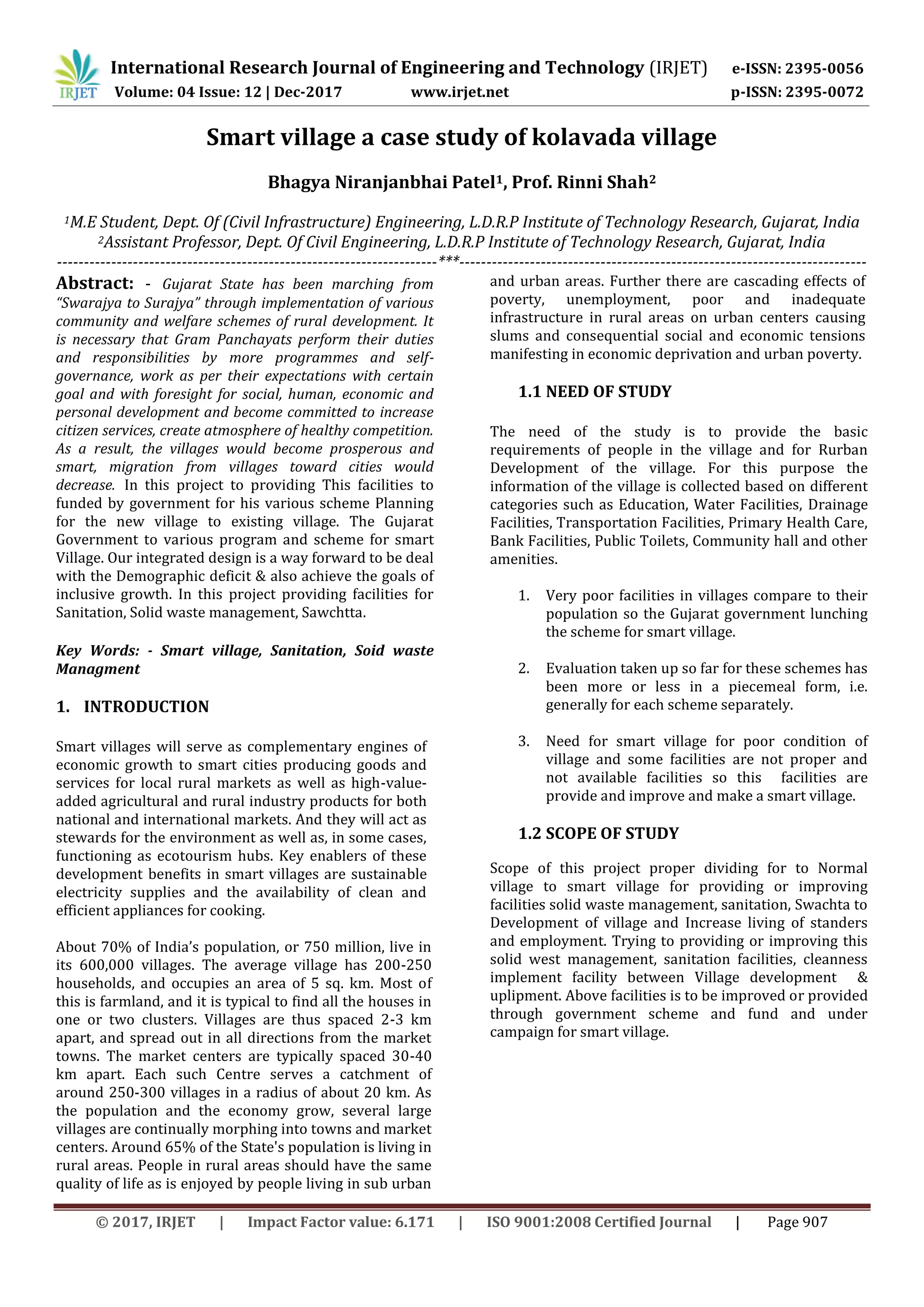 Smart Village a Case Study of Kolavada Village | PDF
