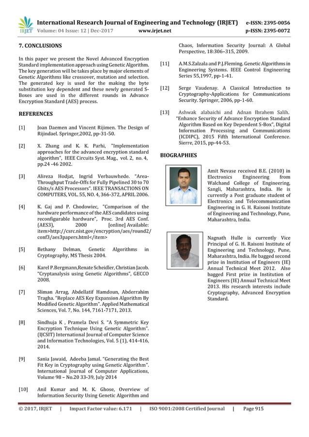 Novel Advanced Encryption Standard Aes Implementation Approach Using Genetic Algorithm Pdf