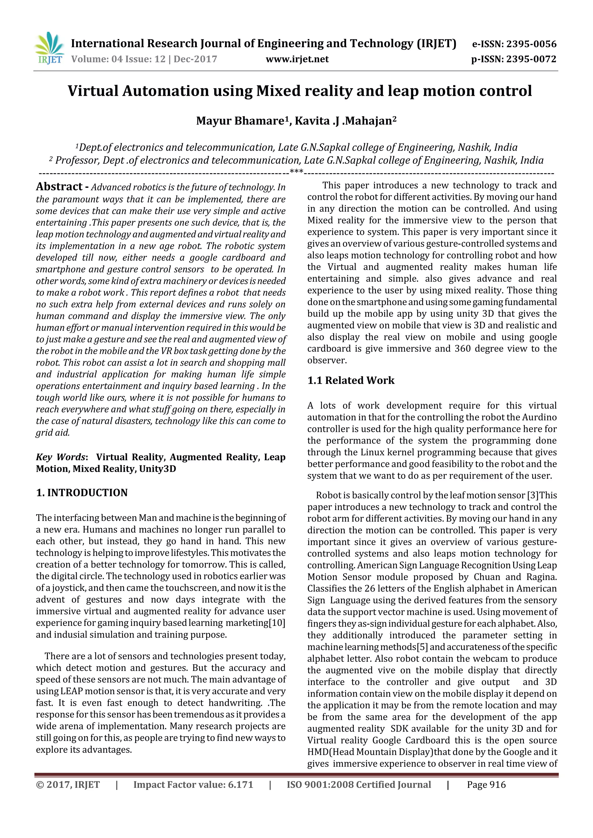 Virtual Automation using Mixed Reality and Leap Motion Control | PDF